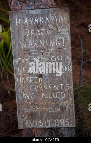 Beach warning sign, Na Pali coast, Kauai Island, Hawaii Islands, USA ...