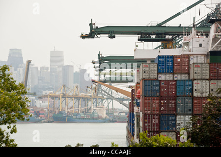 Containers are seen stacked at the Brani Terminal at the port of ...
