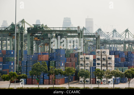 Containers are seen stacked at the Brani Terminal at the port of ...