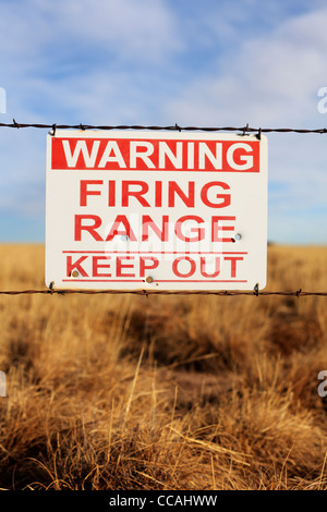 Keep Out Military Firing Range warning sign on MOD army training land ...