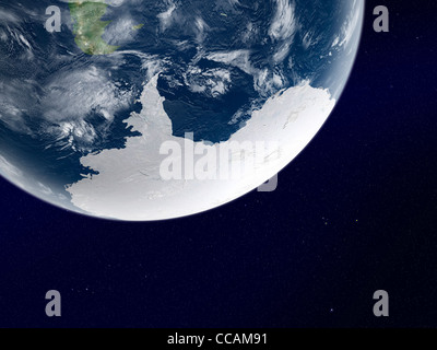 Satellite view of Antarctica from space with country borders. Very ...