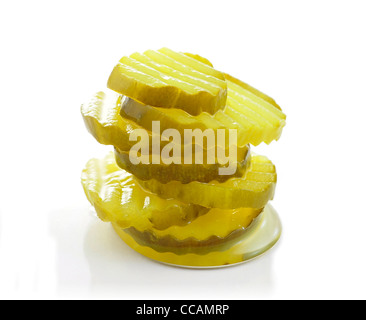 a stack of pickle slices on white background Stock Photo - Alamy