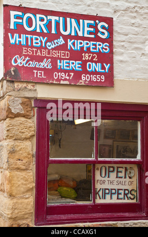 Fortune's Whitby cured Kippers sign, Whitby, UK Stock Photo - Alamy