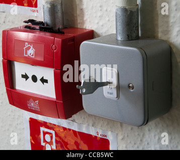 Fire alarm callpoint and emergency light test switch Stock Photo - Alamy
