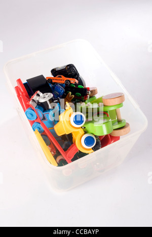 Plastic container with toys for kids Stock Photo - Alamy