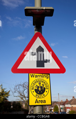 T junction warning sign Stock Photo - Alamy