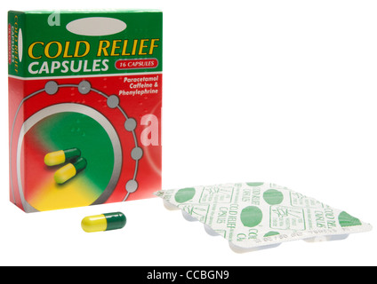 Box of cold relief capsules on white background Stock Photo - Alamy