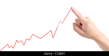 Businessman hand drawing increasing graph on media screen Stock Photo ...