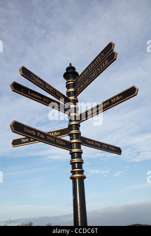 Sign next to the Greenwich Meridian installation at Cleethorpes Stock ...