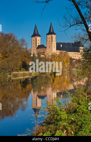 View to the Rochlitz castle, more than 1000 years old, Rochlitz, Saxony ...