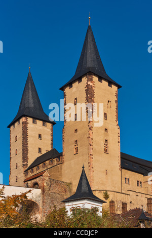 View to the Rochlitz castle, more than 1000 years old, Rochlitz, Saxony ...