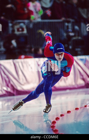 U.S. speed skater Dan Jansen gets to his feet after falling and being ...