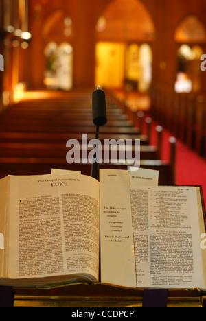 Old Bible on pulpit in a Protestant church ¨Vrijburg¨ in Amsterdam, The ...