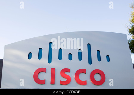 Corporate sign of Cisco Systems Headquarters in San Jose, California CA ...