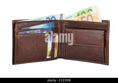 euros in leather wallet isolated on white background Stock Photo - Alamy