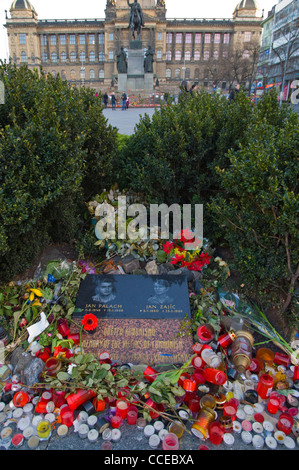 Candles and flowers for Jan Palach at Jan Palach and Jan Zajic memorial ...