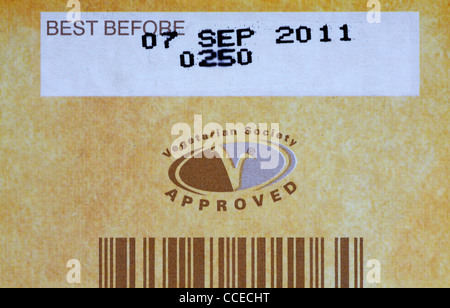 Bar code and best before date code on a bar of Cadbury's Chocolate ...