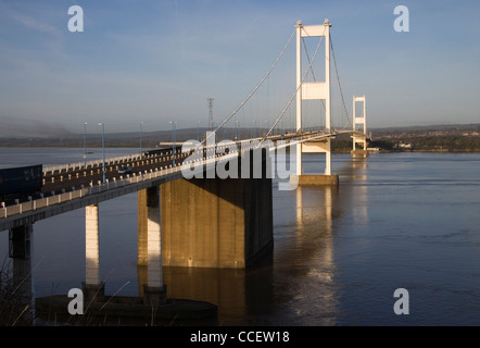 Severn Estuary and First Severn Bridge, near Chepstow, South Wales ...