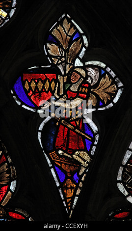14th century medieval glass window depicting the crucifixion of Christ ...