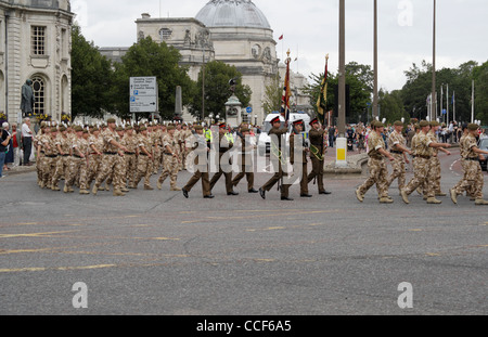 The Royal Welsh regiment parade through the streets of Cardiff Wales ...