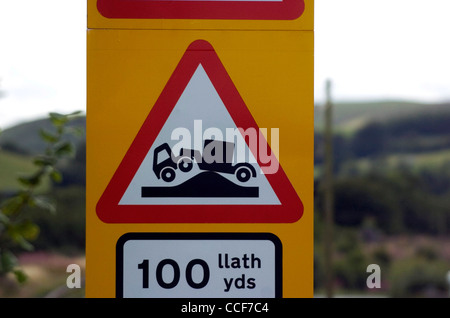 Humpback bridge warning sign for lorries in Mid Wales, UK Stock Photo ...