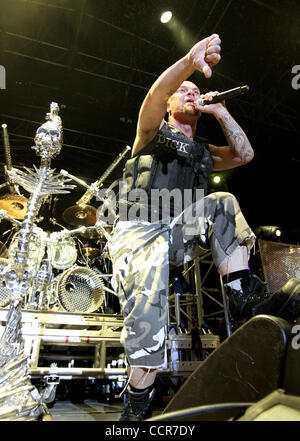 Lead singer Ivan Moody of band Five Finger Death Punch performing on ...