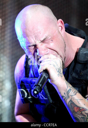 Lead singer Ivan Moody of band Five Finger Death Punch performing on ...