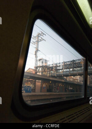 Looking out the window of an Amtrak train in New York New York Stock ...