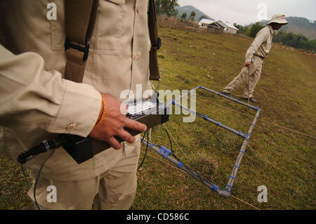 UXO Laos bomb disposal personnel using an Ebinger UPEX 740M metal ...