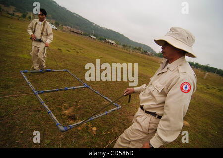 UXO Laos bomb disposal personnel using an Ebinger UPEX 740M metal ...