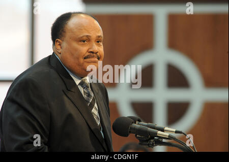 Martin Luther King III speaks to members of the media after a meeting ...
