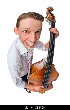 Bass viol player isolated on white background Stock Photo - Alamy