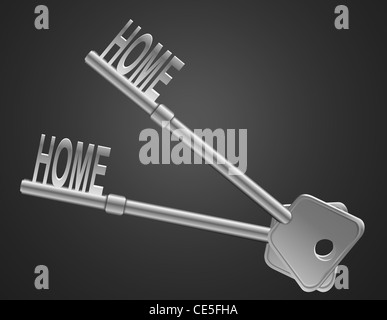Illustration depicting two keys with a 'home' concept.Green background ...