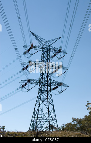 A stanchion supporting electricity lines in countryside in the Southern ...