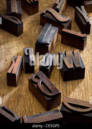 antique letterpress printing blocks with color ink patina, random ...