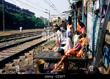 Slums near railway track Harbour line bombay mumbai Maharashtra India ...