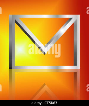 Illustration depicting a single metallic email symbol arranged over ...