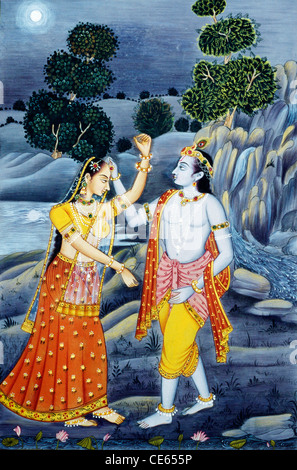 Painting of Lord Krishna and Radha dancing with Gopies Vrindavan ...