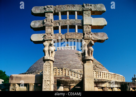 Sanchi Stupa gate and Torana 2nd Century BC ; Madhya Pradesh ; India ...