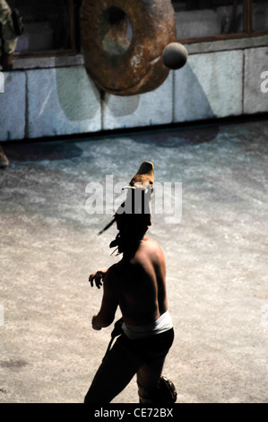 Ancient Mayan ball game show at Xcaret park in Riviera Maya Stock Photo ...