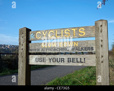 Warning sign for cyclists on Tarka Trail Stock Photo - Alamy