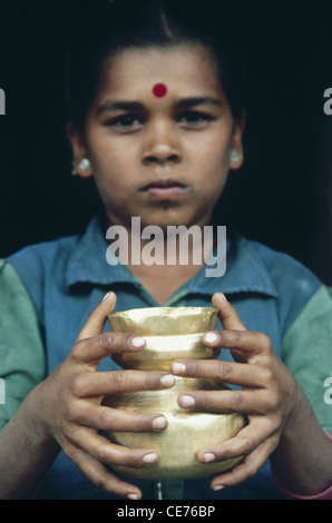 Hexadactyly ; Indian girl with six fingers in hands ; congenital ...