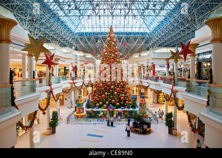 Dubai Wafi shopping mall interior with Egyptian pyramid style stained ...