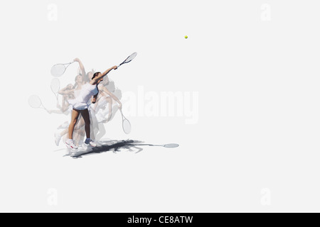 Multiple Exposures of a Young Female Tennis Player Serving Stock Photo ...