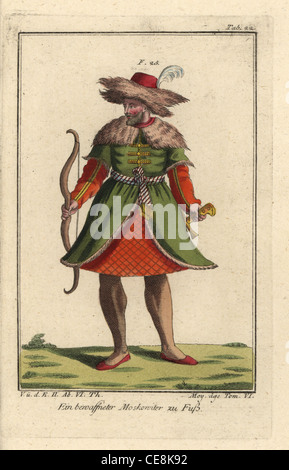 Armed Muscovite on foot, 16th century. Handcolored copperplate ...