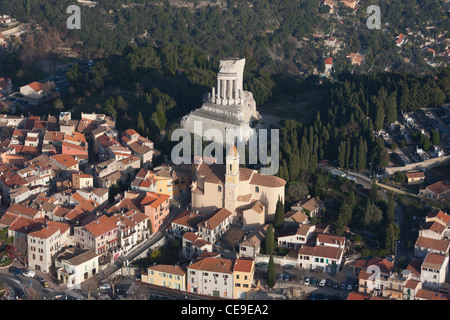 Aerial view of the Tropaeum Alpium monument, an ancient Roman monument ...