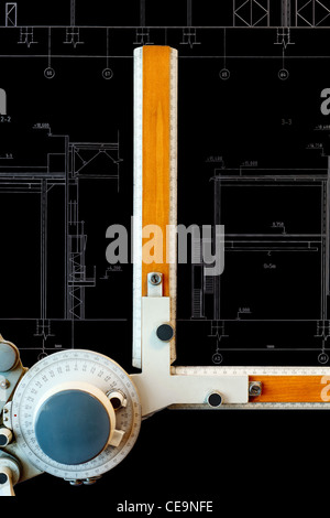 Project drawings and tools, close up Stock Photo - Alamy