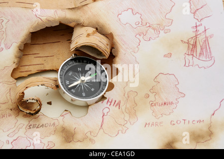 Ancient map of Europe and antique compass. Map is from 1786 and is out ...