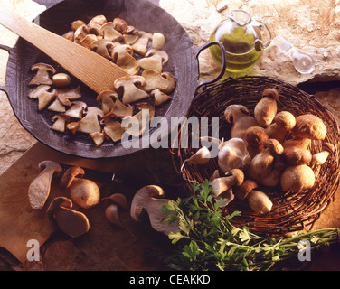mushrooms in a frying pan close-up. cooking concept Stock Photo - Alamy