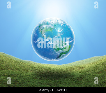 Earth floating over water Stock Photo - Alamy